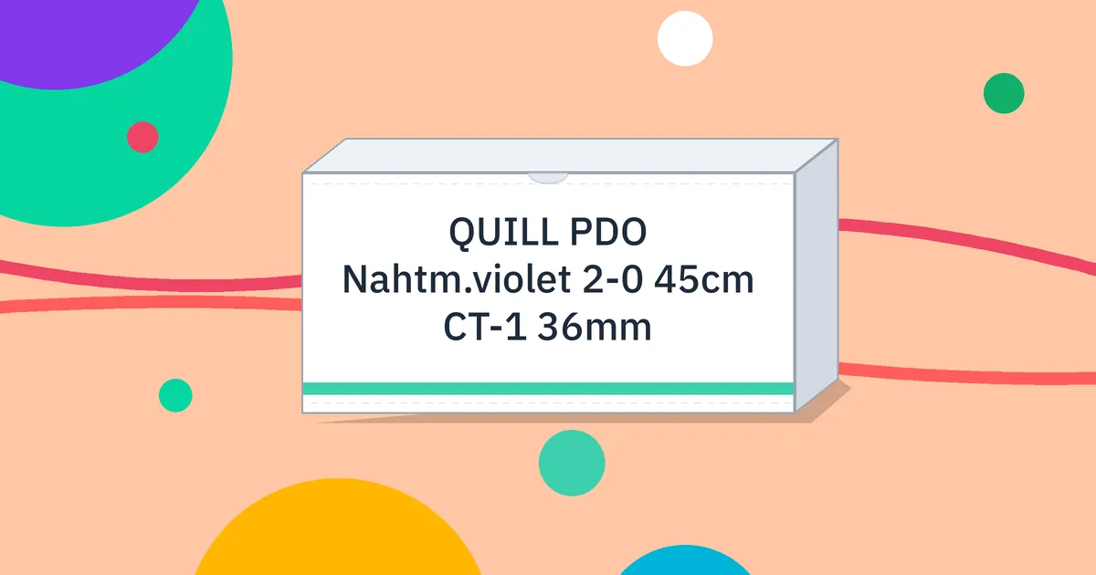 Symbolbild: Packung mit der Aufschrift QUILL PDO Nahtm.violet 2-0 45cm CT-1 36mm (PZN 17990478) – Verfügbarkeit und Bezug in Apotheken in Frankfurt am Main