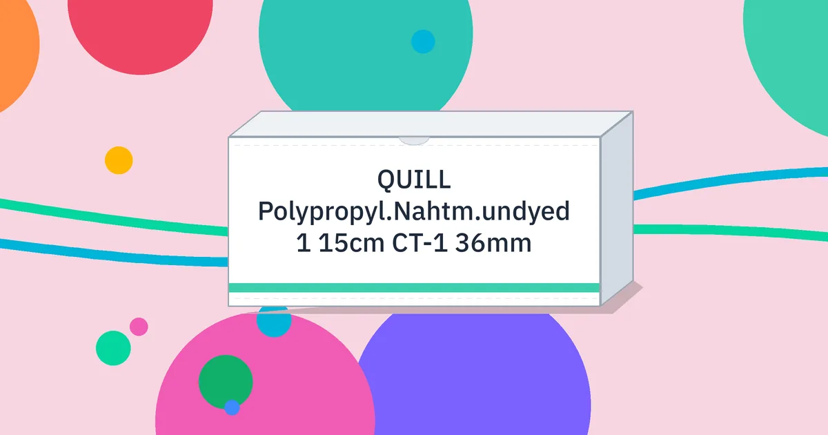 Symbolbild: Packung mit der Aufschrift QUILL Polypropyl.Nahtm.undyed 1 15cm CT-1 36mm (PZN 17990805) – Verfügbarkeit und Bezug in Apotheken in Frankfurt am Main