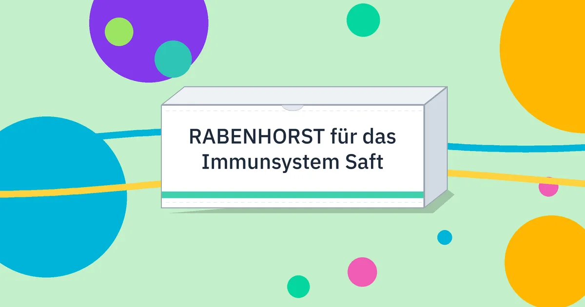 Symbolbild: Packung mit der Aufschrift RABENHORST für das Immunsystem Saft (PZN 19055765) – Verfügbarkeit und Bezug in Apotheken in Frankfurt am Main
