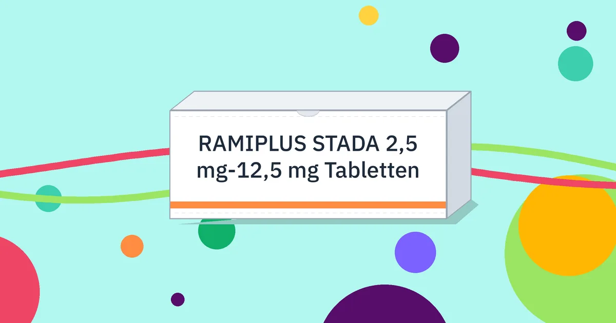 Symbolbild: Packung mit der Aufschrift RAMIPLUS STADA 2,5 mg-12,5 mg Tabletten (PZN 02378978) – Verfügbarkeit und Bezug in Apotheken in Frankfurt am Main