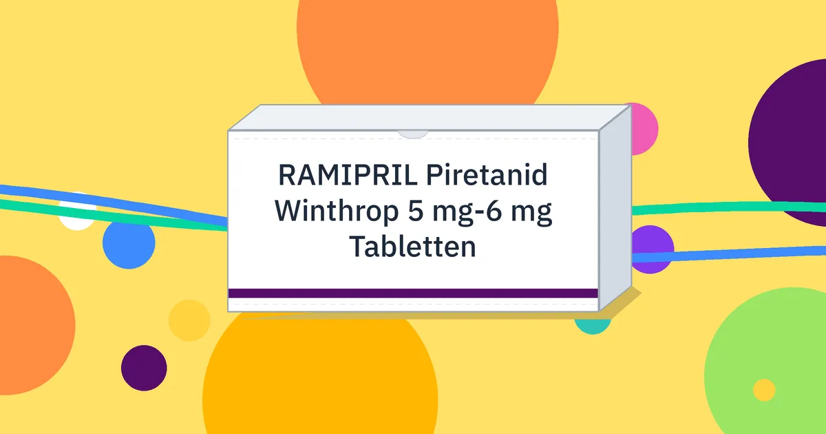 Symbolbild: Packung mit der Aufschrift RAMIPRIL Piretanid Winthrop 5 mg-6 mg Tabletten (PZN 17868493) – Verfügbarkeit und Bezug in Apotheken in Frankfurt am Main