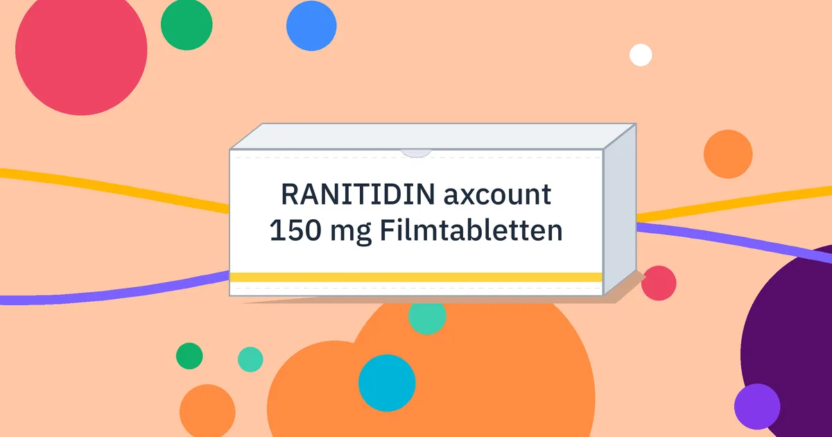 Symbolbild: Packung mit der Aufschrift RANITIDIN axcount 150 mg Filmtabletten (PZN 00340606) – Verfügbarkeit und Bezug in Apotheken in Frankfurt am Main