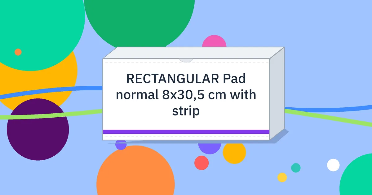 Symbolbild: Packung mit der Aufschrift RECTANGULAR Pad normal 8x30,5 cm with strip (PZN 16810847) – Verfügbarkeit und Bezug in Apotheken in Frankfurt am Main