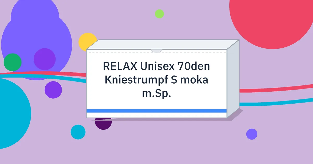 Symbolbild: Packung mit der Aufschrift RELAX Unisex 70den Kniestrumpf S moka m.Sp. (PZN 01379898) – Verfügbarkeit und Bezug in Apotheken in Frankfurt am Main