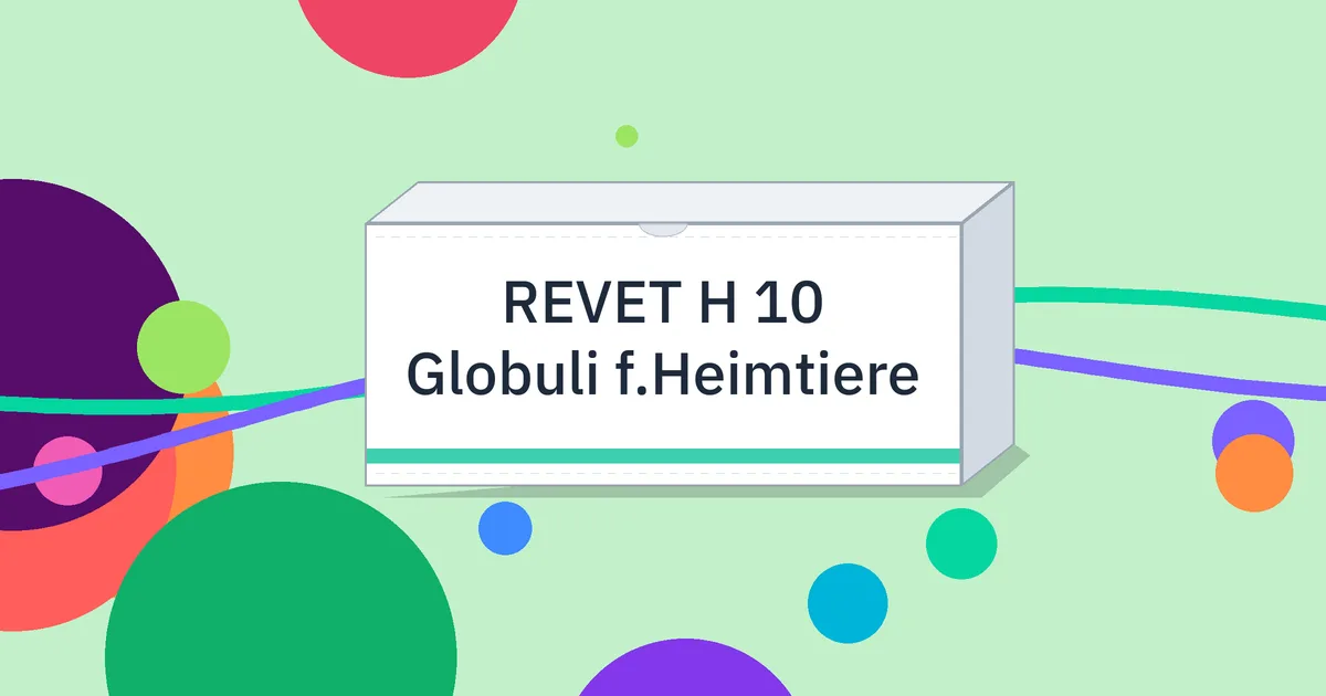 Symbolbild: Packung mit der Aufschrift REVET H 10 Globuli f.Heimtiere (PZN 03694813) – Verfügbarkeit und Bezug in Apotheken in Frankfurt am Main