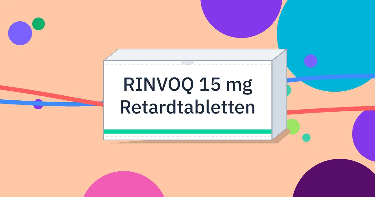 Symbolbild: Packung mit der Aufschrift RINVOQ 15 mg Retardtabletten (PZN 18892648) – Verfügbarkeit und Bezug in Apotheken in Frankfurt am Main