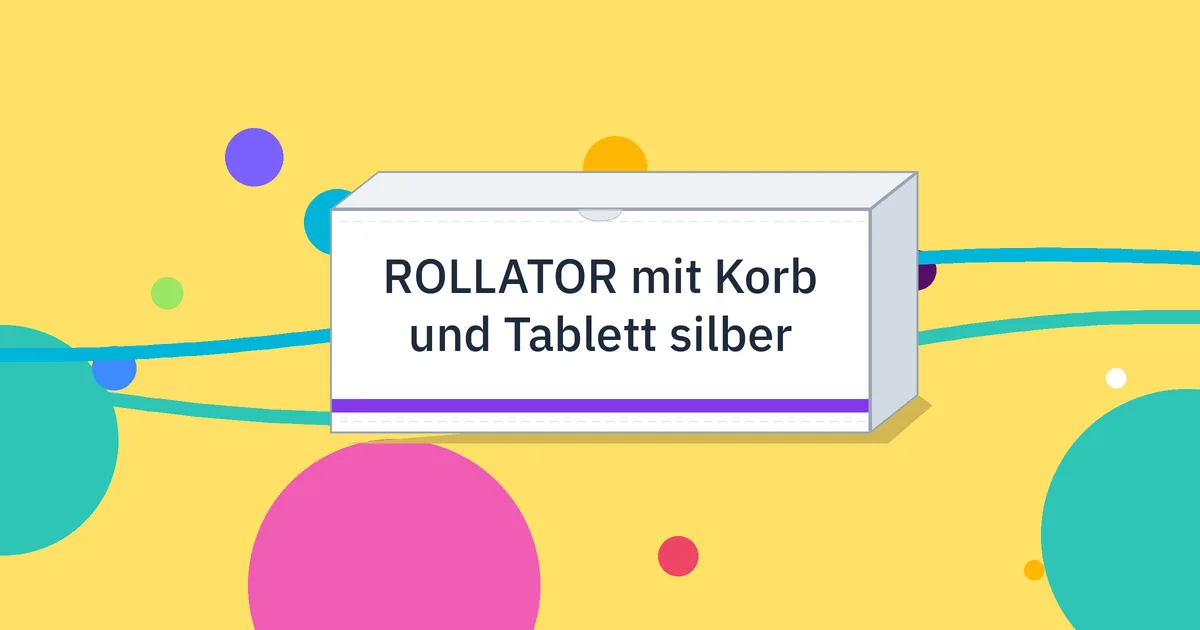 Symbolbild: Packung mit der Aufschrift ROLLATOR mit Korb und Tablett silber (PZN 03799831) – Verfügbarkeit und Bezug in Apotheken in Frankfurt am Main