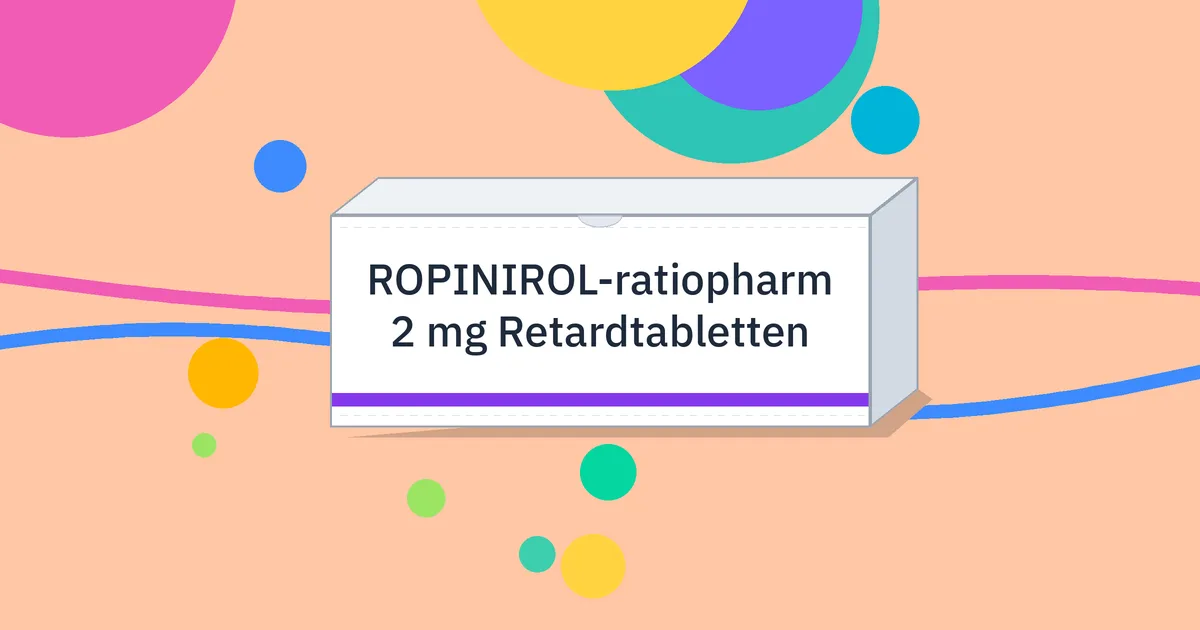 Symbolbild: Packung mit der Aufschrift ROPINIROL-ratiopharm 2 mg Retardtabletten (PZN 07756801) – Verfügbarkeit und Bezug in Apotheken in Frankfurt am Main