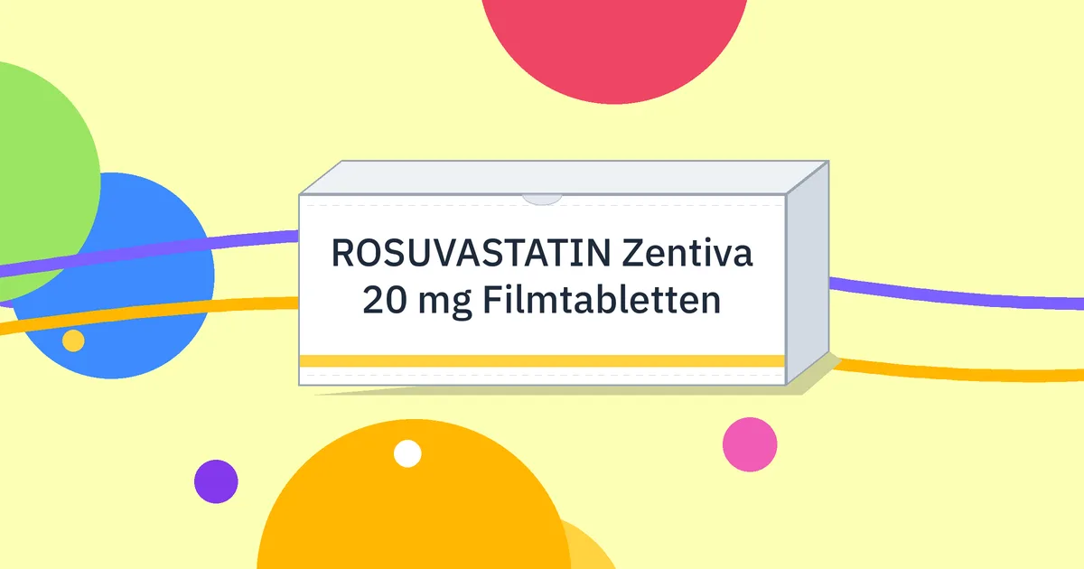Symbolbild: Packung mit der Aufschrift ROSUVASTATIN Zentiva 20 mg Filmtabletten (PZN 19908239) – Verfügbarkeit und Bezug in Apotheken in Frankfurt am Main