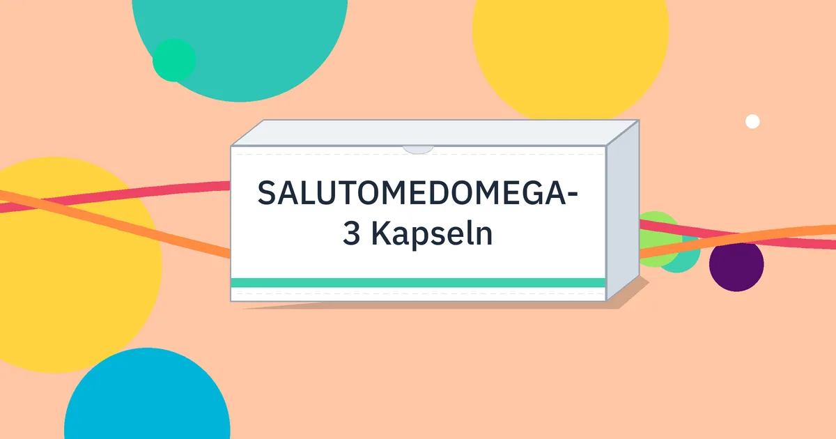 Symbolbild: Packung mit der Aufschrift SALUTOMEDOMEGA-3 Kapseln (PZN 13583687) – Verfügbarkeit und Bezug in Apotheken in Frankfurt am Main