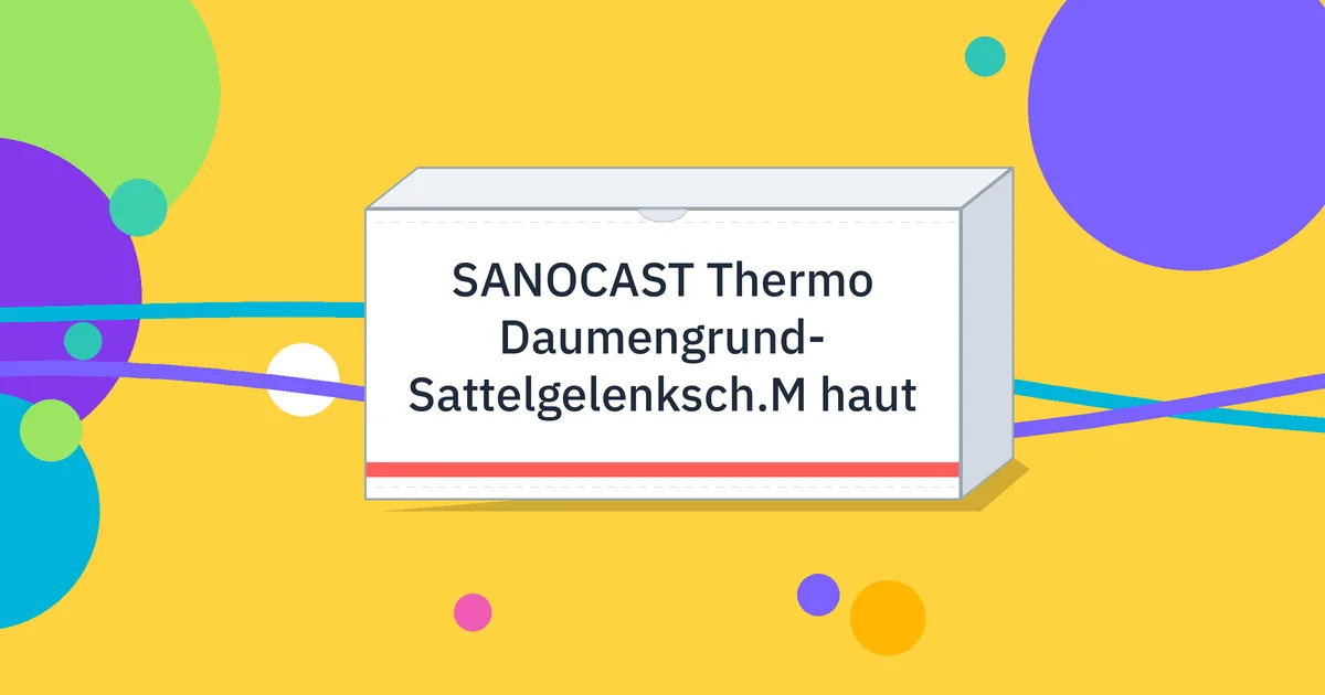 Symbolbild: Packung mit der Aufschrift SANOCAST Thermo Daumengrund-Sattelgelenksch.M haut (PZN 15259850) – Verfügbarkeit und Bezug in Apotheken in Frankfurt am Main
