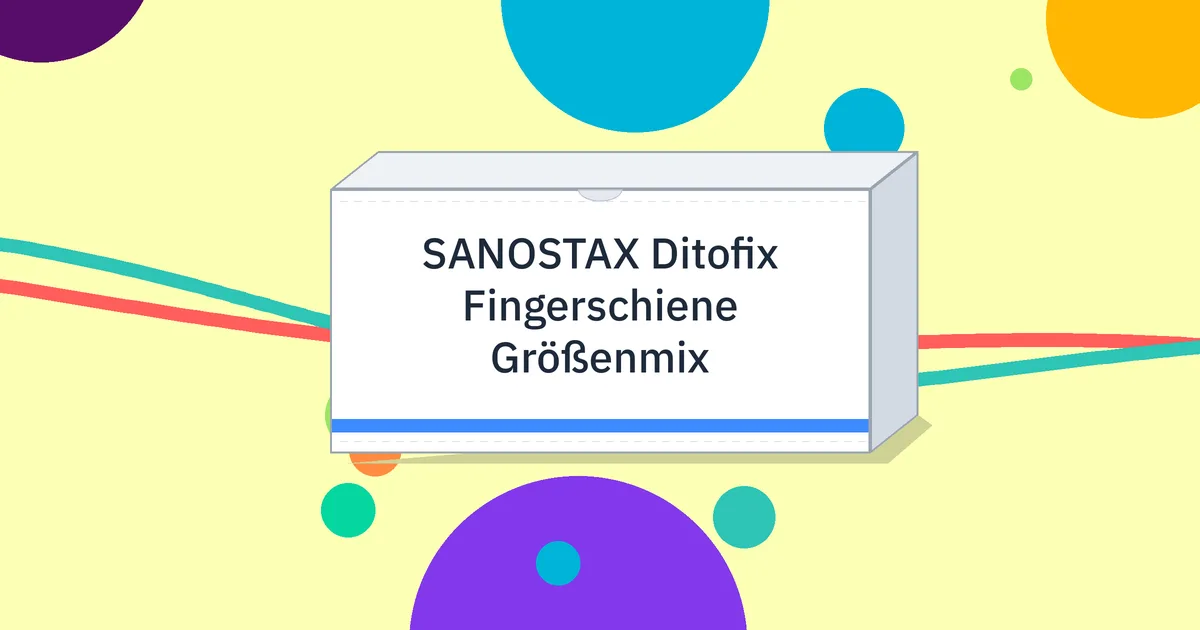 Symbolbild: Packung mit der Aufschrift SANOSTAX Ditofix Fingerschiene Größenmix (PZN 11604592) – Verfügbarkeit und Bezug in Apotheken in Frankfurt am Main