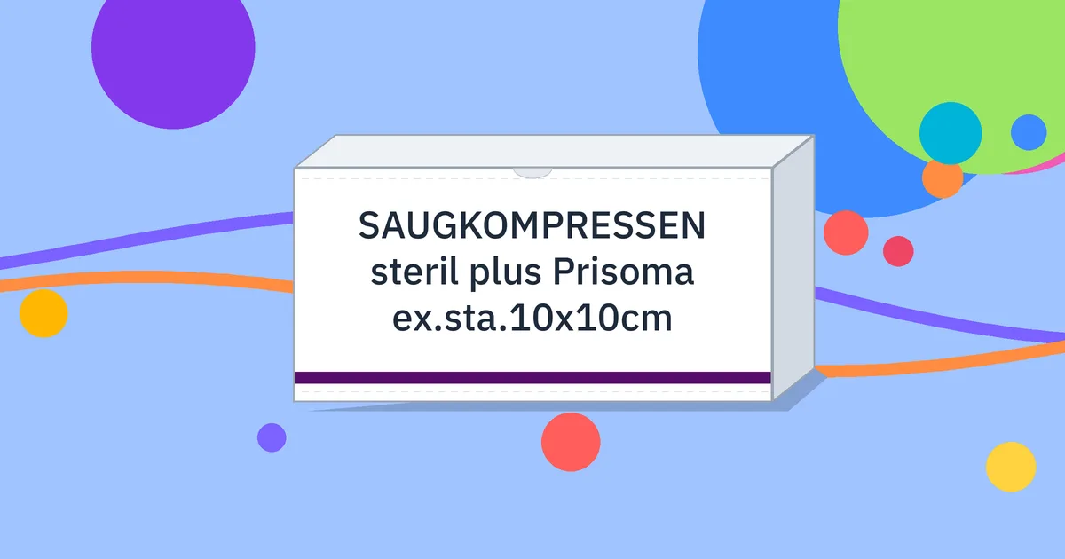 Symbolbild: Packung mit der Aufschrift SAUGKOMPRESSEN steril plus Prisoma ex.sta.10x10cm (PZN 18714438) – Verfügbarkeit und Bezug in Apotheken in Frankfurt am Main