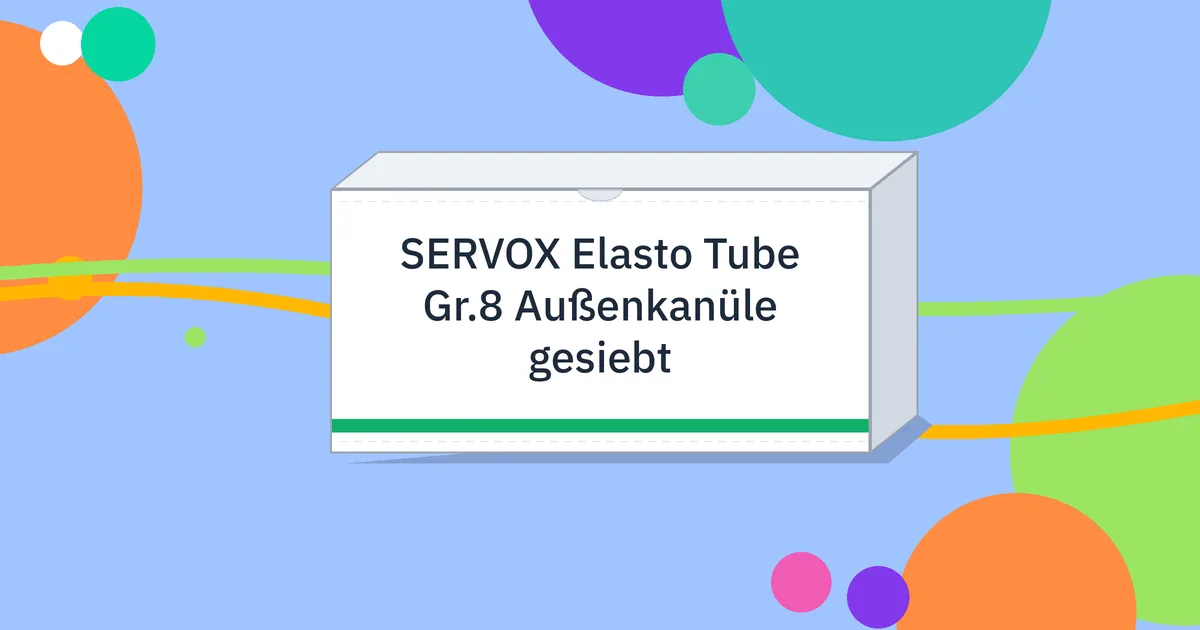 Symbolbild: Packung mit der Aufschrift SERVOX Elasto Tube Gr.8 Außenkanüle gesiebt (PZN 07424950) – Verfügbarkeit und Bezug in Apotheken in Frankfurt am Main