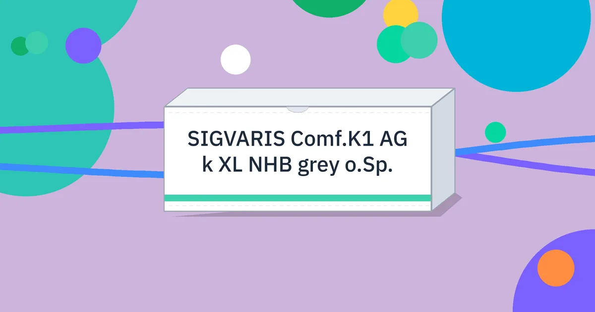 Symbolbild: Packung mit der Aufschrift SIGVARIS Comf.K1 AG k XL NHB grey o.Sp. (PZN 17096151) – Verfügbarkeit und Bezug in Apotheken in Frankfurt am Main