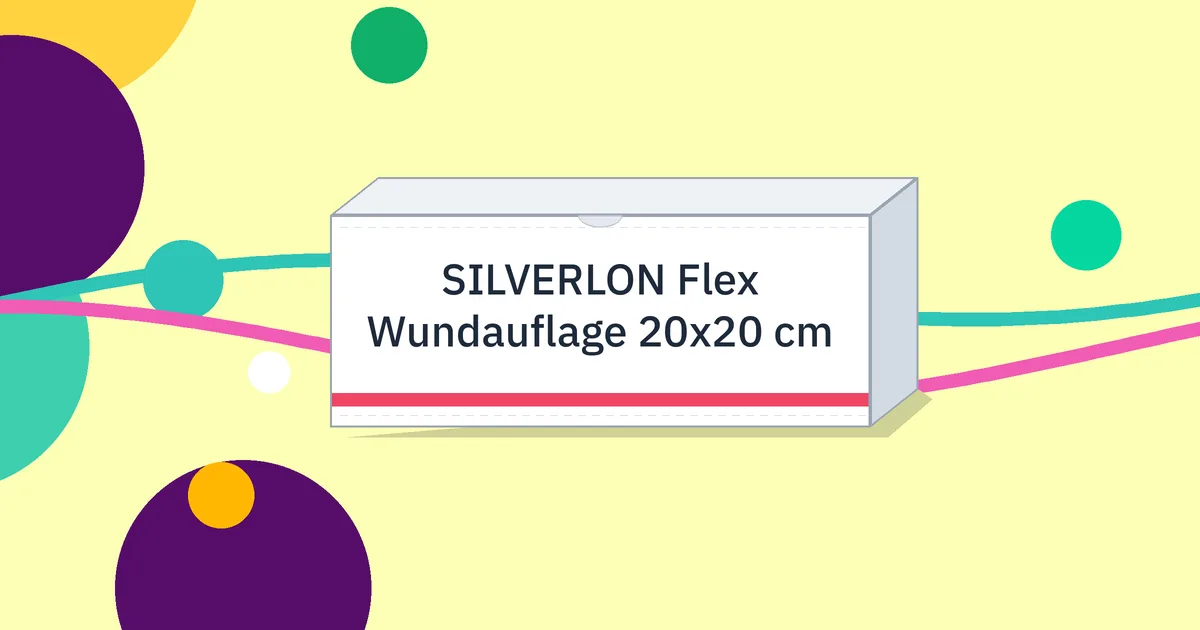 Symbolbild: Packung mit der Aufschrift SILVERLON Flex Wundauflage 20x20 cm (PZN 11192793) – Verfügbarkeit und Bezug in Apotheken in Frankfurt am Main