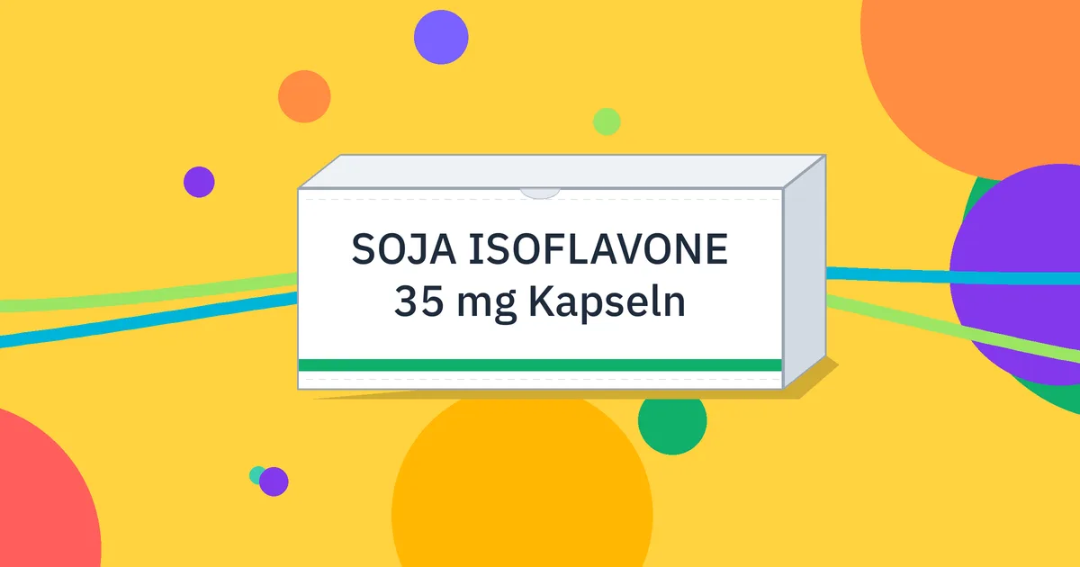 Symbolbild: Packung mit der Aufschrift SOJA ISOFLAVONE 35 mg Kapseln (PZN 19553173) – Verfügbarkeit und Bezug in Apotheken in Frankfurt am Main