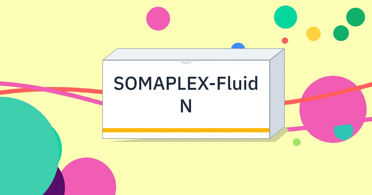 Symbolbild: Packung mit der Aufschrift SOMAPLEX-Fluid N (PZN 01334217) – Verfügbarkeit und Bezug in Apotheken in Frankfurt am Main