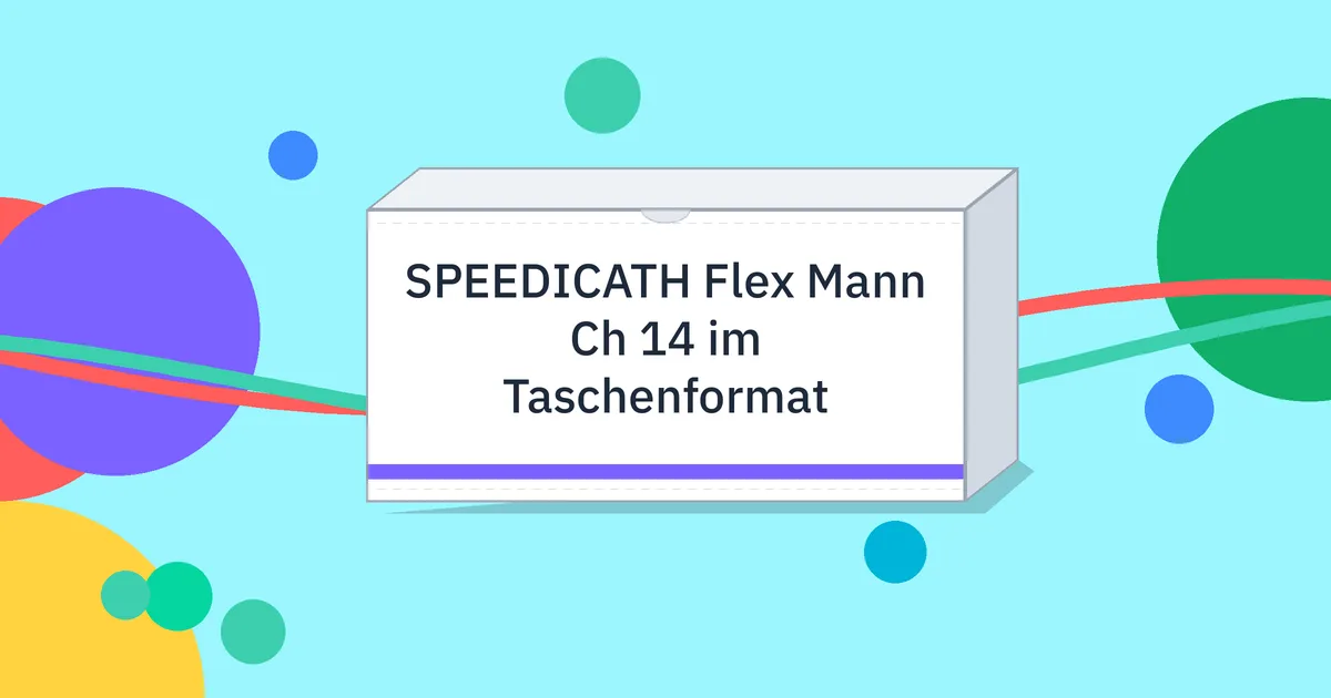 Symbolbild: Packung mit der Aufschrift SPEEDICATH Flex Mann Ch 14 im Taschenformat (PZN 16129799) – Verfügbarkeit und Bezug in Apotheken in Frankfurt am Main
