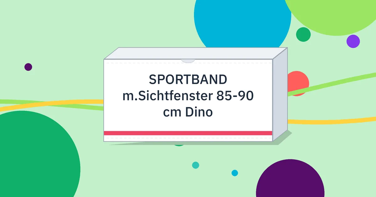 Symbolbild: Packung mit der Aufschrift SPORTBAND m.Sichtfenster 85-90 cm Dino (PZN 17837191) – Verfügbarkeit und Bezug in Apotheken in Frankfurt am Main