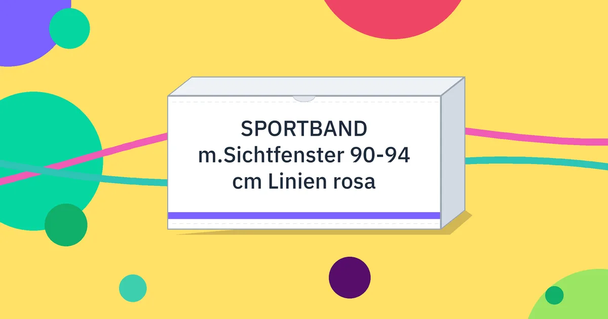 Symbolbild: Packung mit der Aufschrift SPORTBAND m.Sichtfenster 90-94 cm Linien rosa (PZN 17837498) – Verfügbarkeit und Bezug in Apotheken in Frankfurt am Main