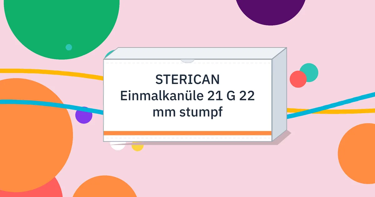 Symbolbild: Packung mit der Aufschrift STERICAN Einmalkanüle 21 G 22 mm stumpf (PZN 18746728) – Verfügbarkeit und Bezug in Apotheken in Frankfurt am Main