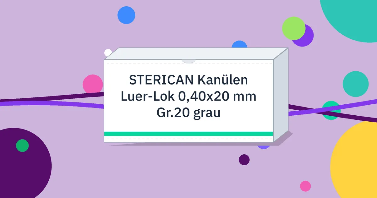 Symbolbild: Packung mit der Aufschrift STERICAN Kanülen Luer-Lok 0,40x20 mm Gr.20 grau (PZN 03031596) – Verfügbarkeit und Bezug in Apotheken in Frankfurt am Main