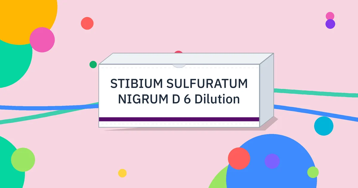 Symbolbild: Packung mit der Aufschrift STIBIUM SULFURATUM NIGRUM D 6 Dilution (PZN 01065208) – Verfügbarkeit und Bezug in Apotheken in Frankfurt am Main