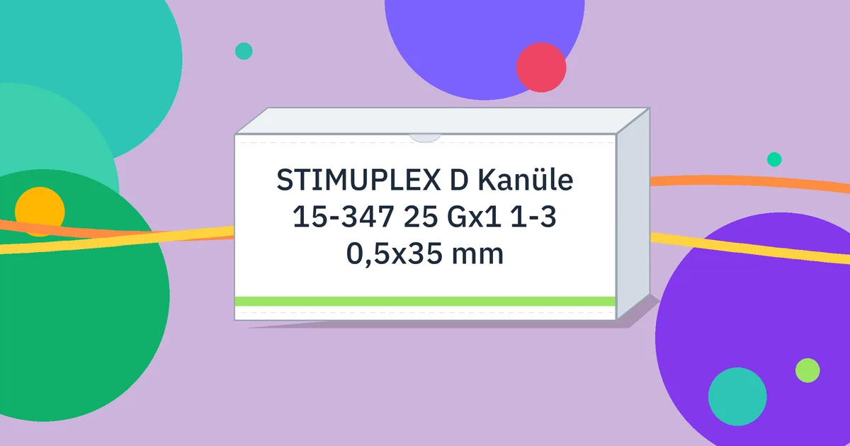 Symbolbild: Packung mit der Aufschrift STIMUPLEX D Kanüle 15-347 25 Gx1 1-3 0,5x35 mm (PZN 14138305) – Verfügbarkeit und Bezug in Apotheken in Frankfurt am Main