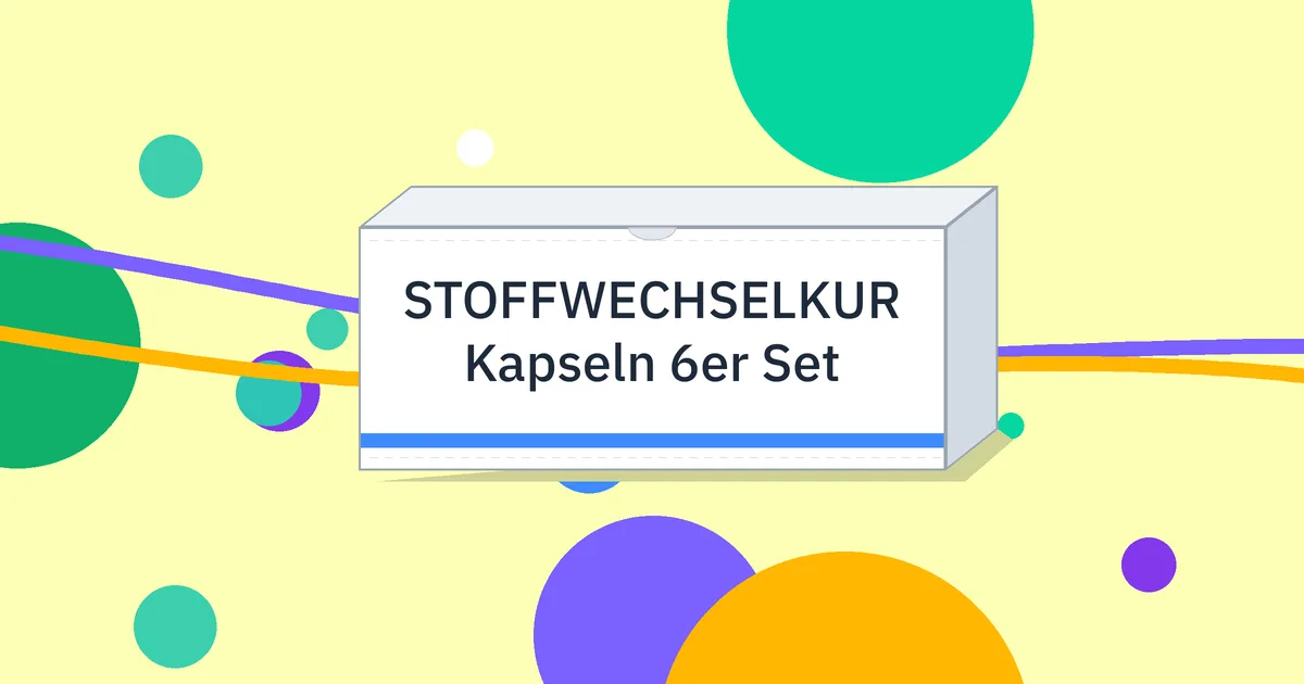 Symbolbild: Packung mit der Aufschrift STOFFWECHSELKUR Kapseln 6er Set (PZN 20098538) – Verfügbarkeit und Bezug in Apotheken in Frankfurt am Main