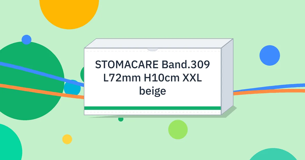 Symbolbild: Packung mit der Aufschrift STOMACARE Band.309 L72mm H10cm XXL beige (PZN 10840600) – Verfügbarkeit und Bezug in Apotheken in Frankfurt am Main