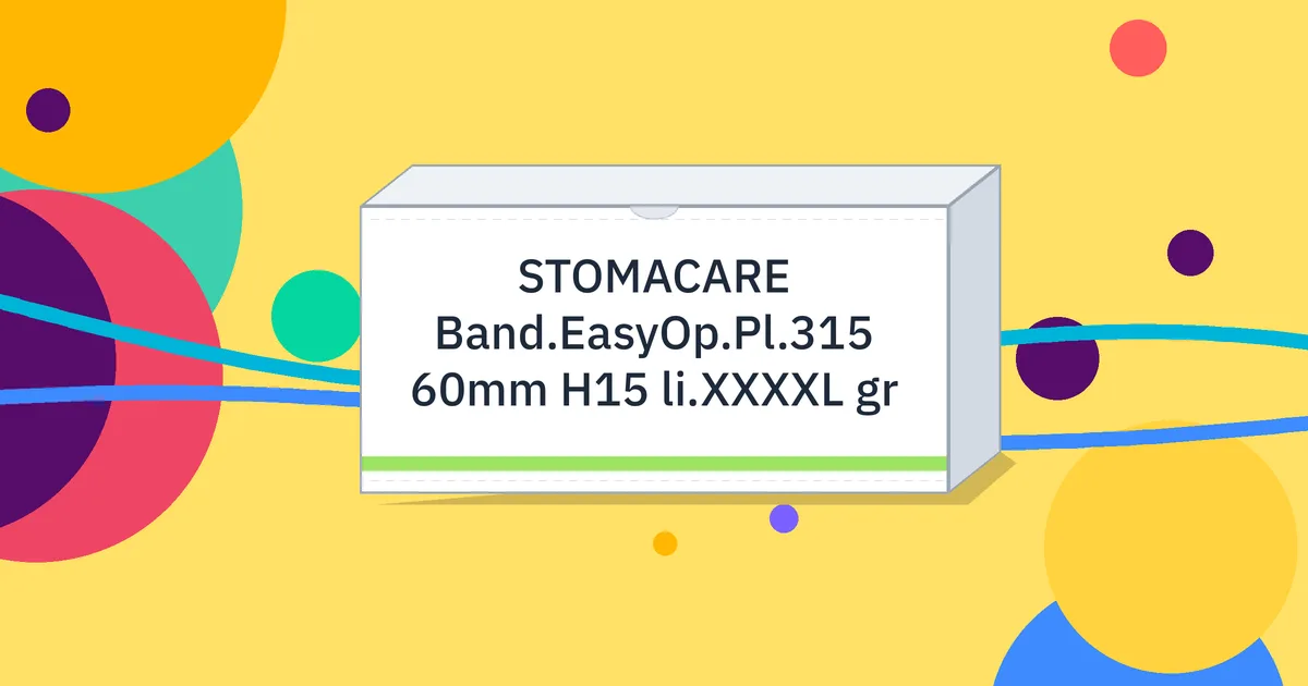 Symbolbild: Packung mit der Aufschrift STOMACARE Band.EasyOp.Pl.315 60mm H15 li.XXXXL gr (PZN 17905461) – Verfügbarkeit und Bezug in Apotheken in Frankfurt am Main