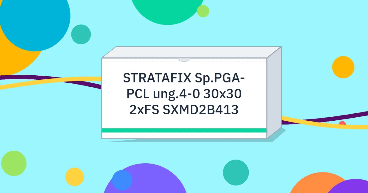 Symbolbild: Packung mit der Aufschrift STRATAFIX Sp.PGA-PCL ung.4-0 30x30 2xFS SXMD2B413 (PZN 20913524) – Verfügbarkeit und Bezug in Apotheken in Frankfurt am Main