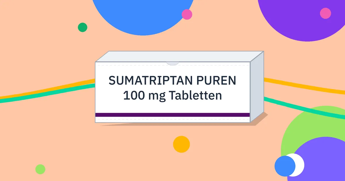 Symbolbild: Packung mit der Aufschrift SUMATRIPTAN PUREN 100 mg Tabletten (PZN 17416845) – Verfügbarkeit und Bezug in Apotheken in Frankfurt am Main