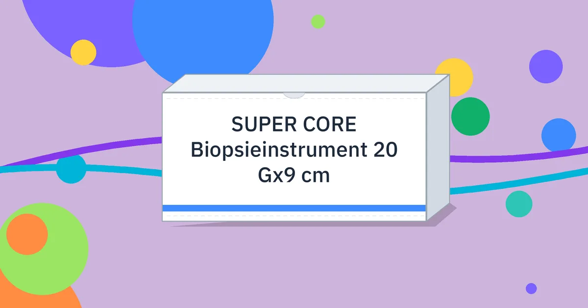 Symbolbild: Packung mit der Aufschrift SUPER CORE Biopsieinstrument 20 Gx9 cm (PZN 06770696) – Verfügbarkeit und Bezug in Apotheken in Frankfurt am Main