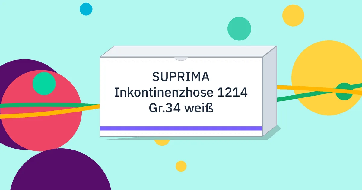 Symbolbild: Packung mit der Aufschrift SUPRIMA Inkontinenzhose 1214 Gr.34 weiß (PZN 02852463) – Verfügbarkeit und Bezug in Apotheken in Frankfurt am Main