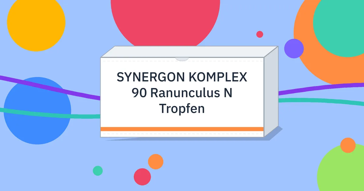 Symbolbild: Packung mit der Aufschrift SYNERGON KOMPLEX 90 Ranunculus N Tropfen (PZN 03575014) – Verfügbarkeit und Bezug in Apotheken in Frankfurt am Main