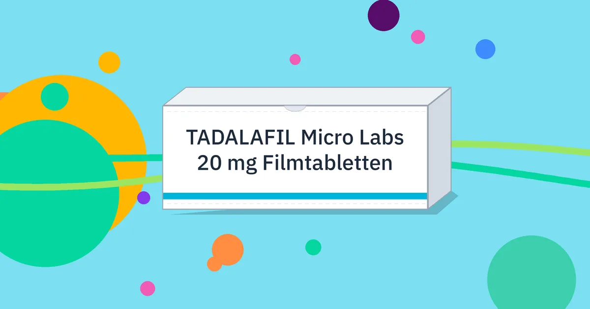 Symbolbild: Packung mit der Aufschrift TADALAFIL Micro Labs 20 mg Filmtabletten (PZN 18112685) – Verfügbarkeit und Bezug in Apotheken in Frankfurt am Main