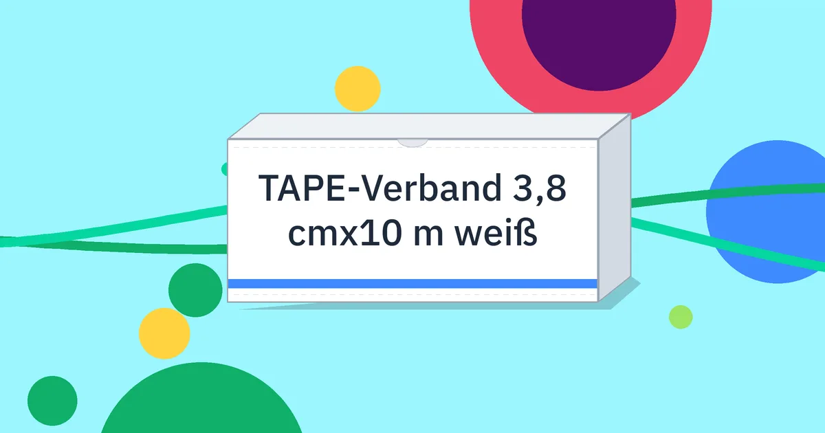 Symbolbild: Packung mit der Aufschrift TAPE-Verband 3,8 cmx10 m weiß (PZN 04881486) – Verfügbarkeit und Bezug in Apotheken in Frankfurt am Main