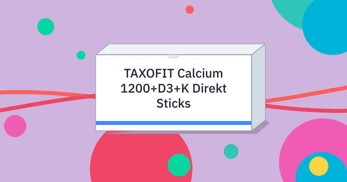 Symbolbild: Packung mit der Aufschrift TAXOFIT Calcium 1200+D3+K Direkt Sticks (PZN 05541232) – Verfügbarkeit und Bezug in Apotheken in Frankfurt am Main