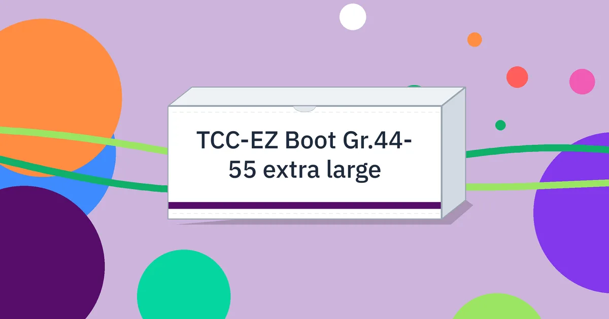 Symbolbild: Packung mit der Aufschrift TCC-EZ Boot Gr.44-55 extra large (PZN 14327489) – Verfügbarkeit und Bezug in Apotheken in Frankfurt am Main