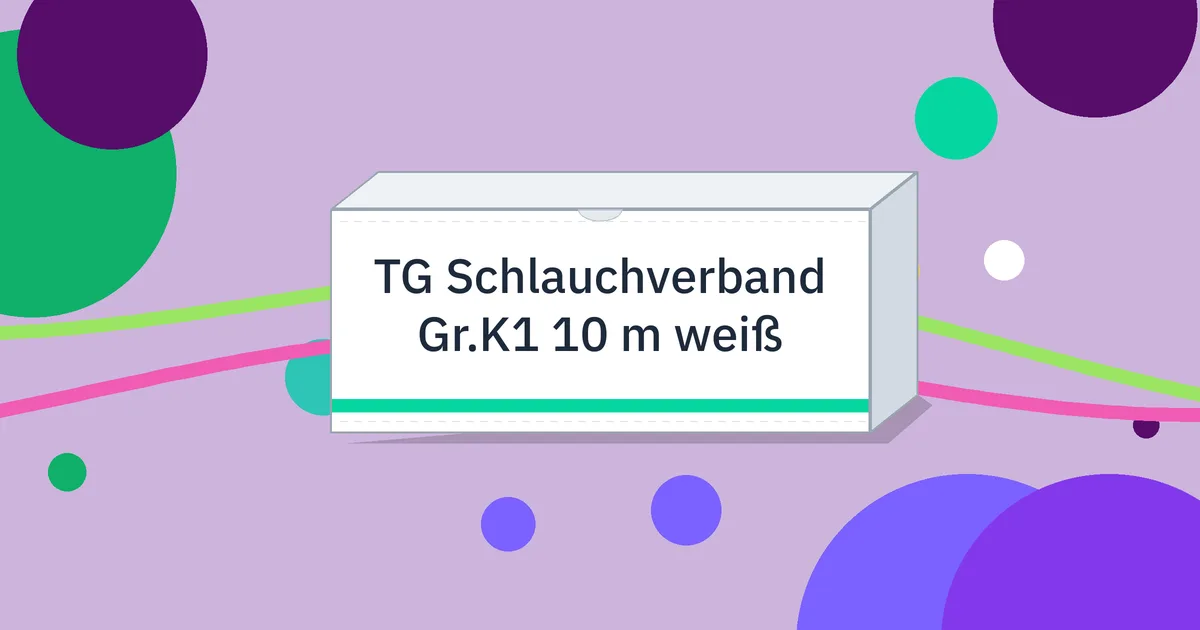 Symbolbild: Packung mit der Aufschrift TG Schlauchverband Gr.K1 10 m weiß (PZN 11116125) – Verfügbarkeit und Bezug in Apotheken in Frankfurt am Main