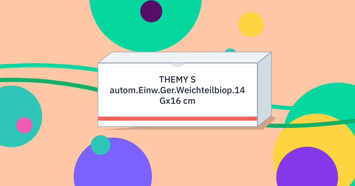 Symbolbild: Packung mit der Aufschrift THEMY S autom.Einw.Ger.Weichteilbiop.14 Gx16 cm (PZN 19738286) – Verfügbarkeit und Bezug in Apotheken in Frankfurt am Main