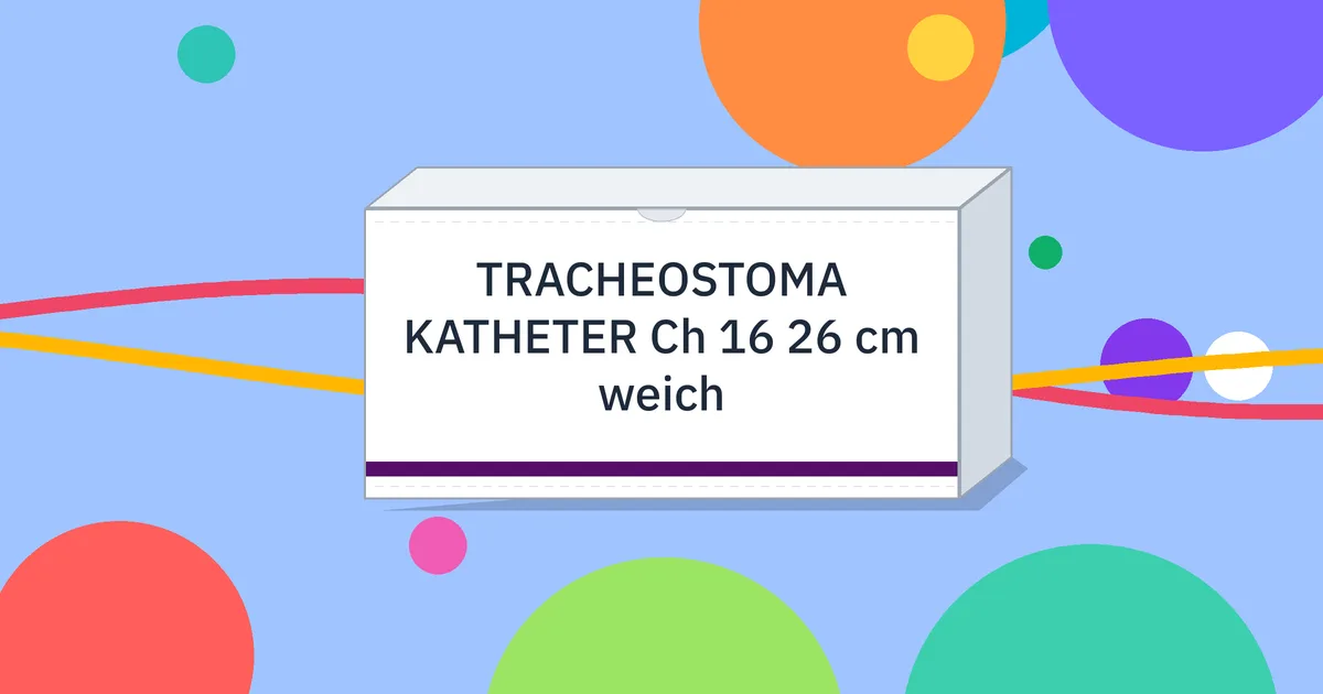 Symbolbild: Packung mit der Aufschrift TRACHEOSTOMA KATHETER Ch 16 26 cm weich (PZN 12746928) – Verfügbarkeit und Bezug in Apotheken in Frankfurt am Main