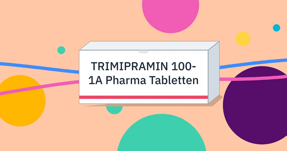 Symbolbild: Packung mit der Aufschrift TRIMIPRAMIN 100-1A Pharma Tabletten (PZN 01664222) – Verfügbarkeit und Bezug in Apotheken in Frankfurt am Main