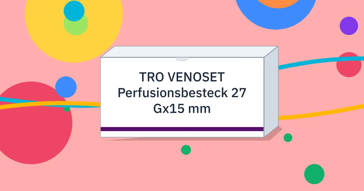 Symbolbild: Packung mit der Aufschrift TRO VENOSET Perfusionsbesteck 27 Gx15 mm (PZN 11563255) – Verfügbarkeit und Bezug in Apotheken in Frankfurt am Main