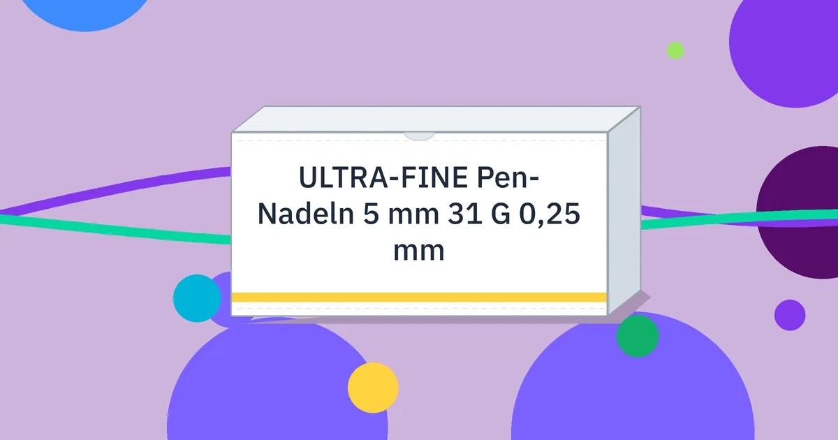 Symbolbild: Packung mit der Aufschrift ULTRA-FINE Pen-Nadeln 5 mm 31 G 0,25 mm (PZN 20869763) – Verfügbarkeit und Bezug in Apotheken in Frankfurt am Main