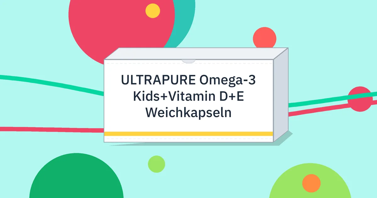 Symbolbild: Packung mit der Aufschrift ULTRAPURE Omega-3 Kids+Vitamin D+E Weichkapseln (PZN 19106149) – Verfügbarkeit und Bezug in Apotheken in Frankfurt am Main