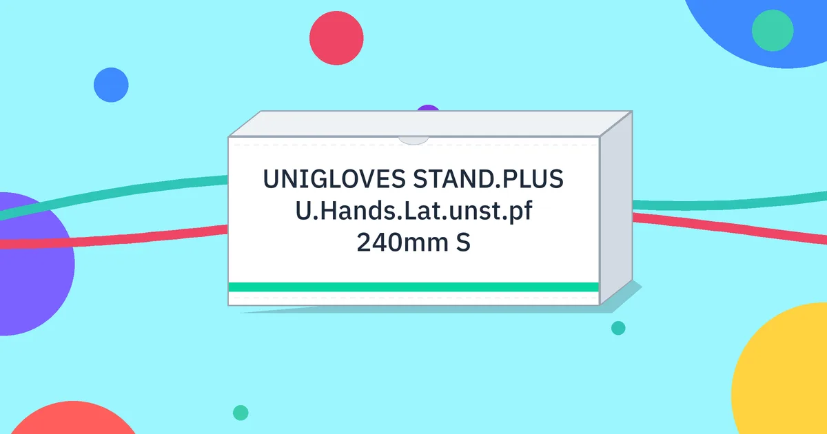 Symbolbild: Packung mit der Aufschrift UNIGLOVES STAND.PLUS U.Hands.Lat.unst.pf 240mm S (PZN 18836182) – Verfügbarkeit und Bezug in Apotheken in Frankfurt am Main