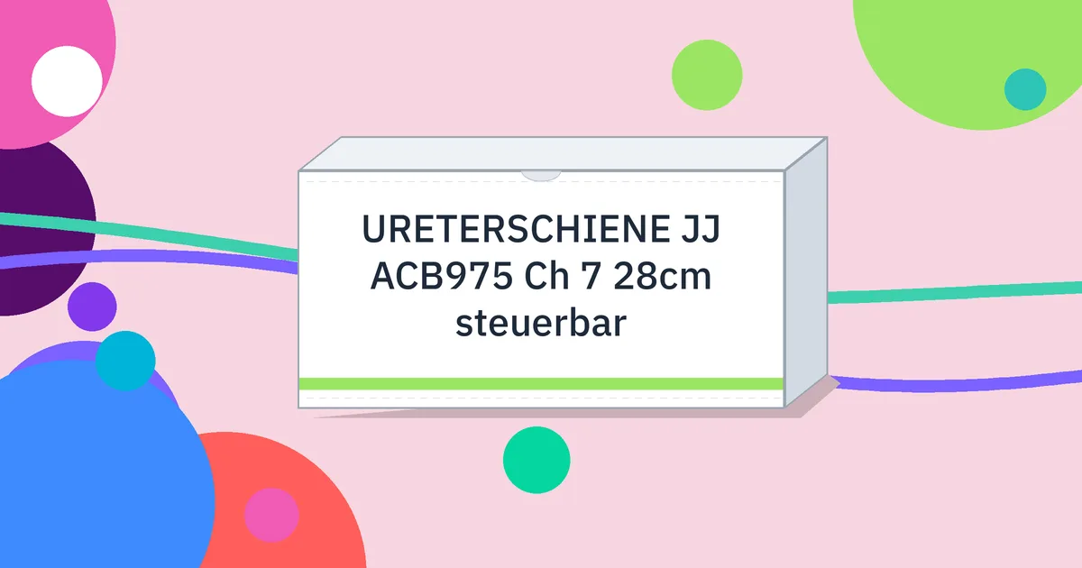 Symbolbild: Packung mit der Aufschrift URETERSCHIENE JJ ACB975 Ch 7 28cm steuerbar (PZN 00486853) – Verfügbarkeit und Bezug in Apotheken in Frankfurt am Main